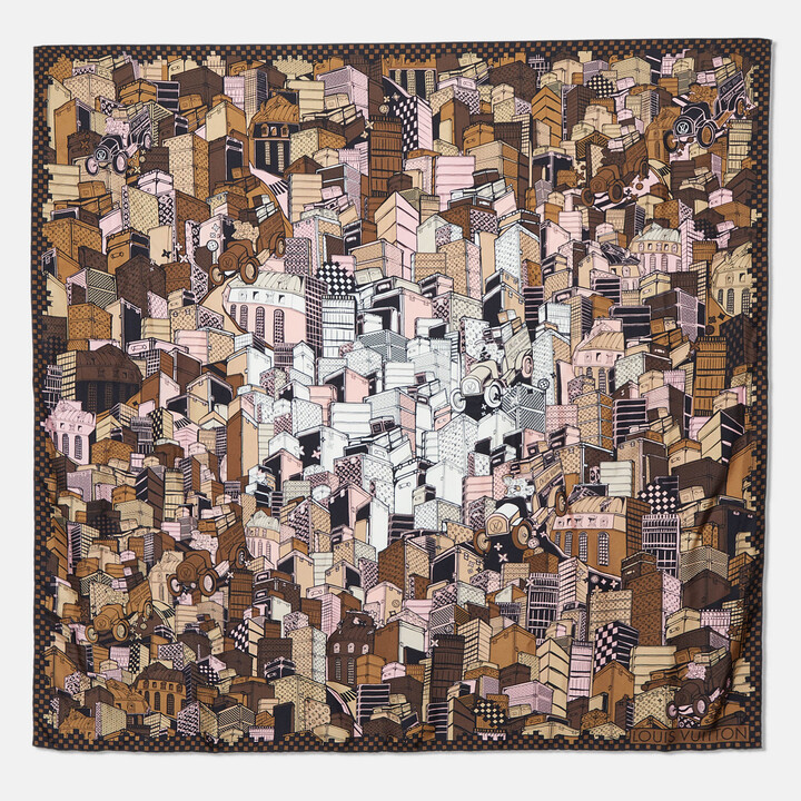 Louis Vuitton Brown Monogram Trunk Print Silk Scarf - ShopStyle Scarves ...