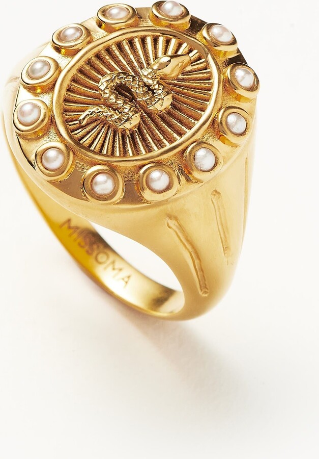 Harris Reed Serpent Pearl Signet Ring 18ct Gold Plated/Pearl - ShopStyle
