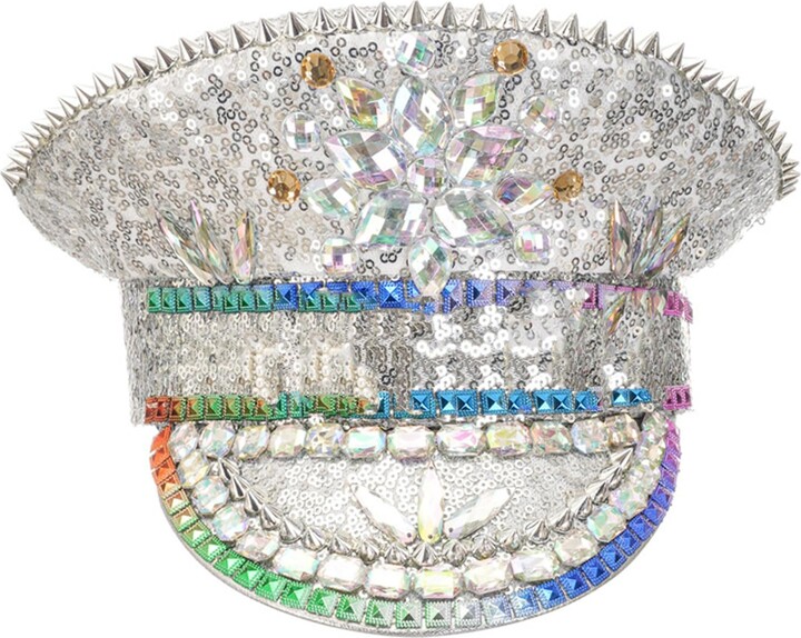 Ukbzxcmws Hand Beaded Sequins Captain Hat Shimmering Crystal Hat For ...