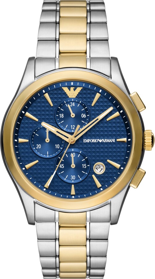 Emporio Armani Men's Chronograph Silver and Gold Two-Tone Stainless ...