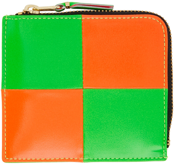 Comme des Garçons Wallets Orange & Green Fluo Squares Half-Zip Wallet ...