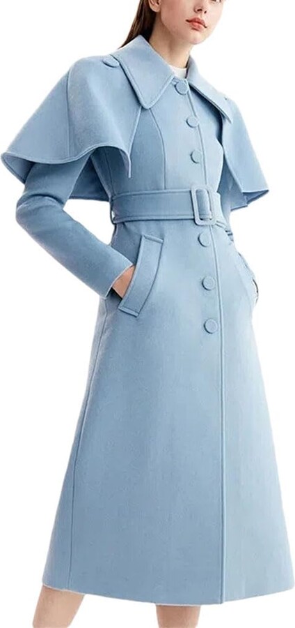 Tdvcpmkk Women's Woolen Coat Belt Slim Swing Large Cloak Mid-Length ...