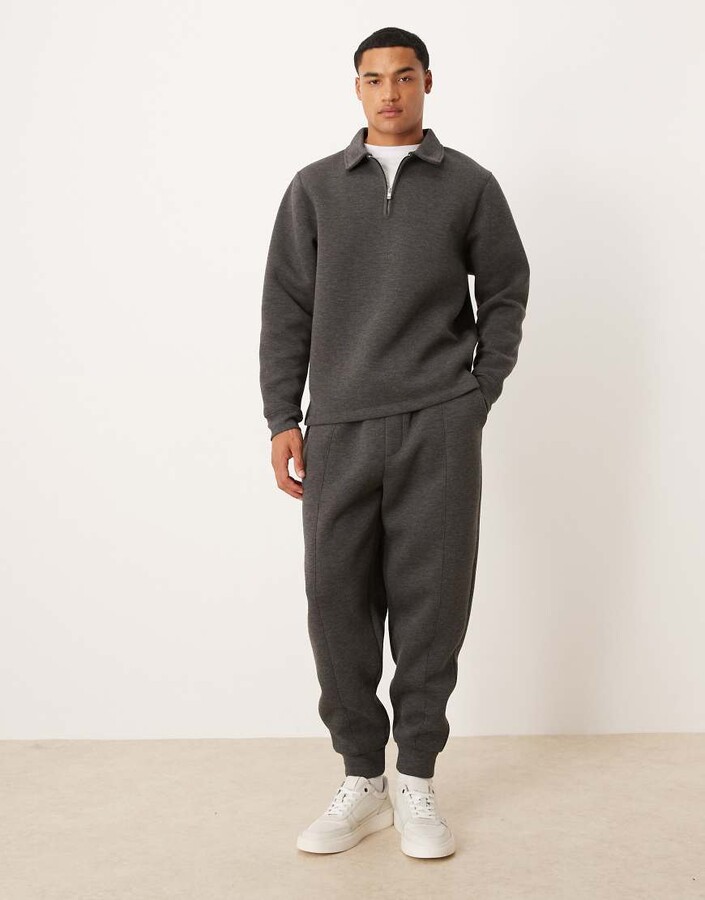 ASOS DESIGN heavyweight tapered sweatpants with pintucks in scuba-style ...