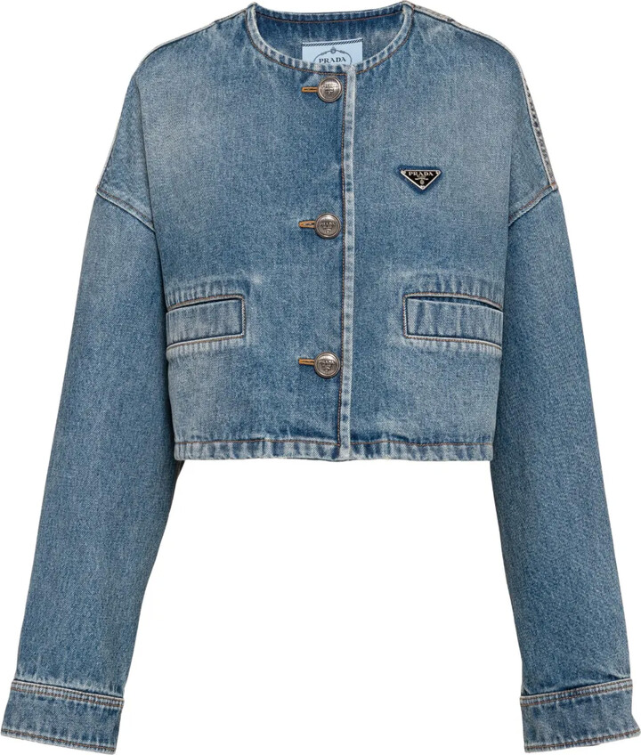 Prada Triangle-Logo Denim Blouson Jackett - ShopStyle
