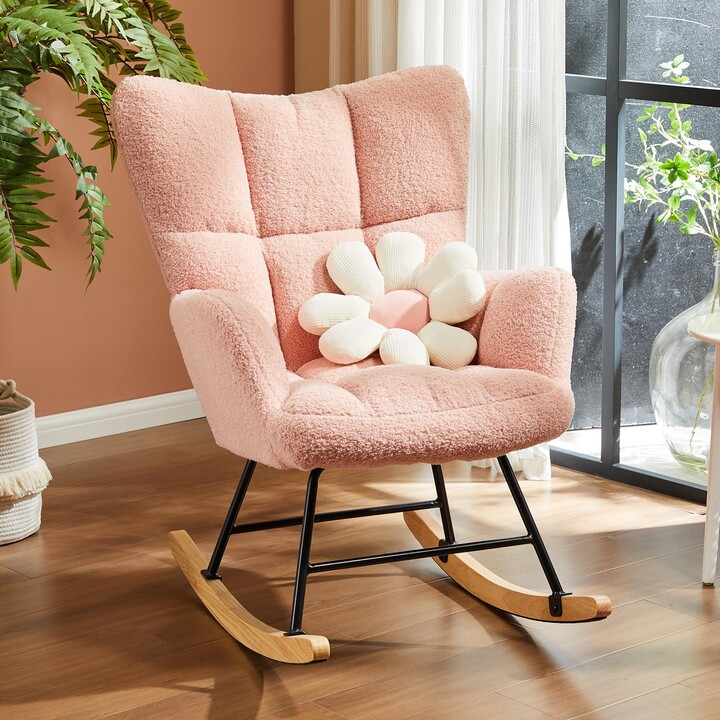 NEWBULIG Glider Rocker Reading Rocking Accent Chair Teddy Upholstered ...