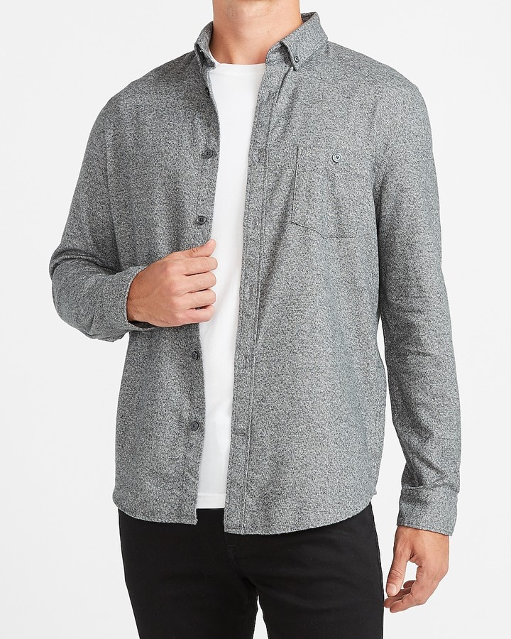Express Slim Solid Stretch Flannel Shirt - ShopStyle