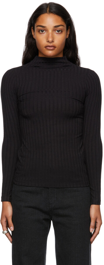 LVIR Black Ribbed Open Back Turtleneck - ShopStyle