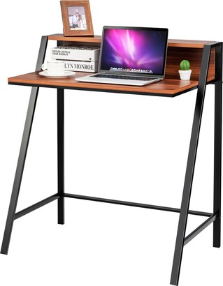 2 Tier Small Computer Desk Compact Home Office Desk Sturdy Workstation ...