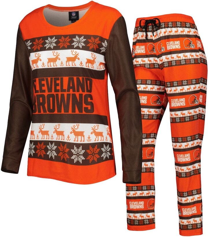 Women's FOCO Orange Cleveland Browns Holiday Ugly Pajama Set ...