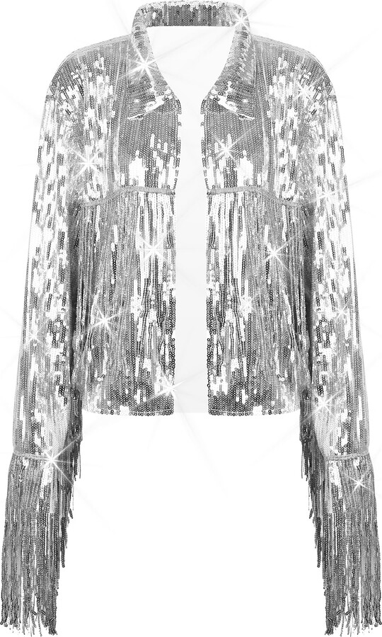 LIANGMIDA Silver Sequin Jacket - ShopStyle
