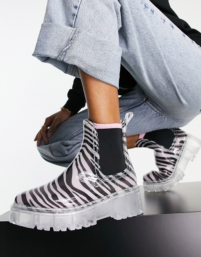 ASOS DESIGN Gadget chunky chelsea wellies in zebra - ShopStyle