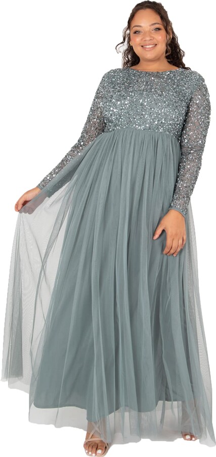 Maya Deluxe Women's Maya Embellished Long Sleeve Maxi Dress Bridesmaid ...