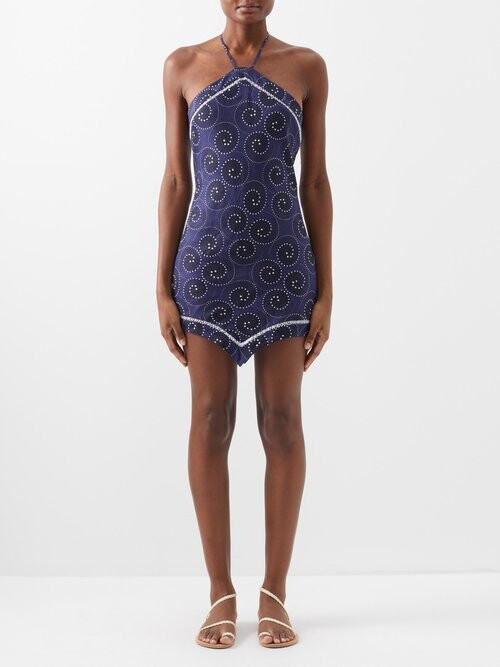 STAUD Megan Halterneck Swirl-print Linen Mini Dress - ShopStyle