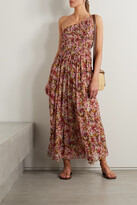 DÔEN Felicity One-shoulder Shirred Floral-print Silk-gauze Maxi Dress - Pink - ShopStyle