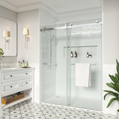 MCOCOD 60'' - W x 72'' H Double Sliding Frameless Shower Door with Smooth Sliding and 3/8 in ...