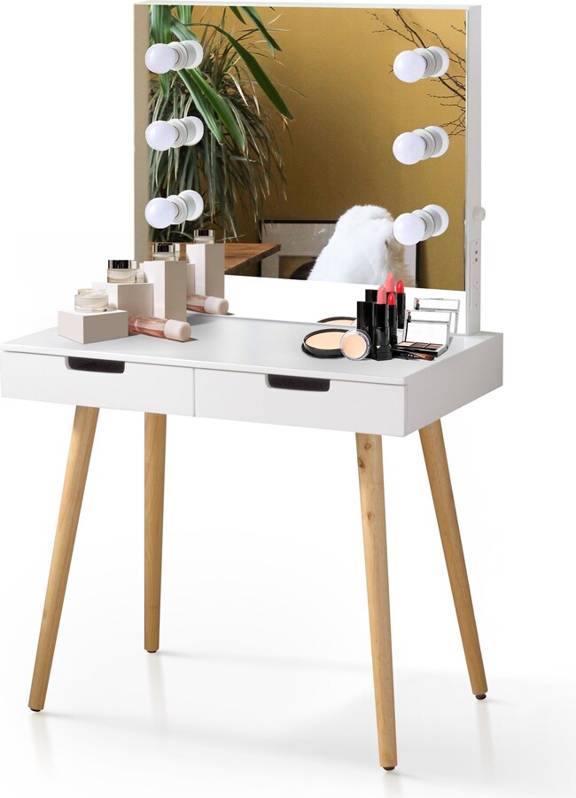 HOMEBAY Wooden Vanity Table Makeup Dressing Desk with LED Light ...