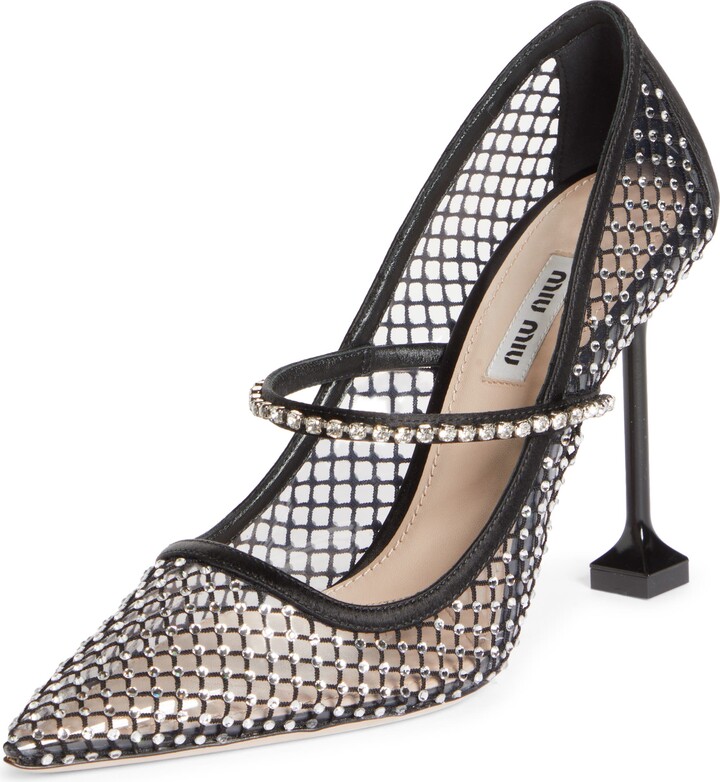 Miu Miu Crystal Embellished Fishnet Pointed Toe Pump - ShopStyle