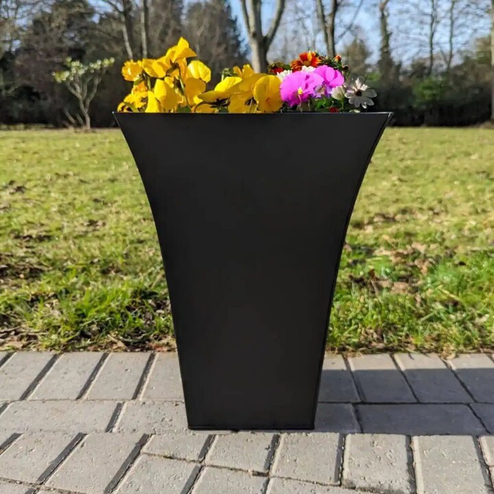 Woven Wood H50cm Galvanised Matte Black Flared Tall Square Planter ...