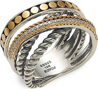 Effy Sterling Silver, 18K Gold & Diamond Ring - ShopStyle