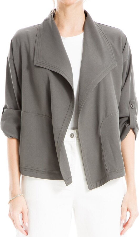 Max Studio Twill Drape Front Short Jacket - ShopStyle
