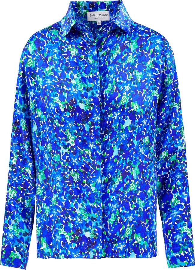 Isabel Manns - Lisa Silk Satin Shirt - Blue - ShopStyle