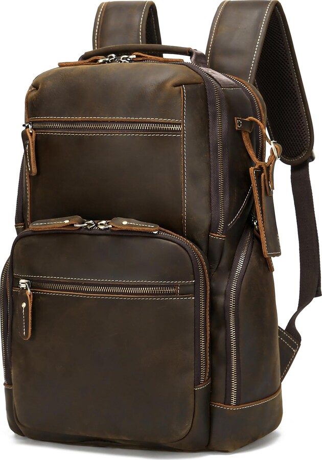 LANNSYNE Vintage Full Grain Genuine Leather Backpack For Men - ShopStyle