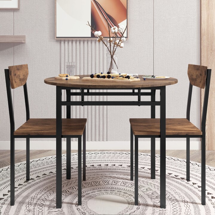 Simplie Fun Modern 3-Piece Round Dining Table Set With Drop Leaf And 2 ...