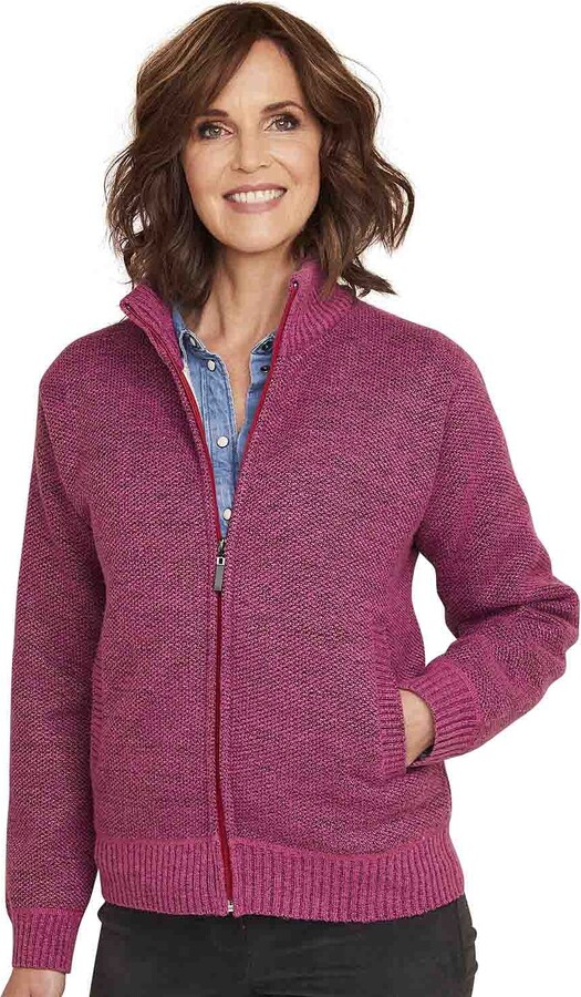 Amber Ladies Knitted Fleece Lined Zip Cardigan Raspberry 24-26 - ShopStyle