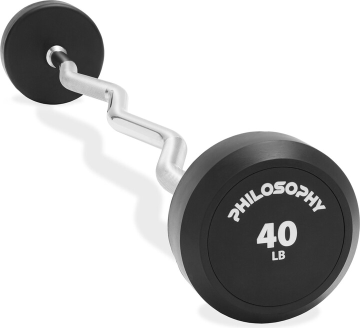 Philosophy Gym Rubber Fixed Barbell, 40 Lb Pre-Loaded Weight Ez Curl ...