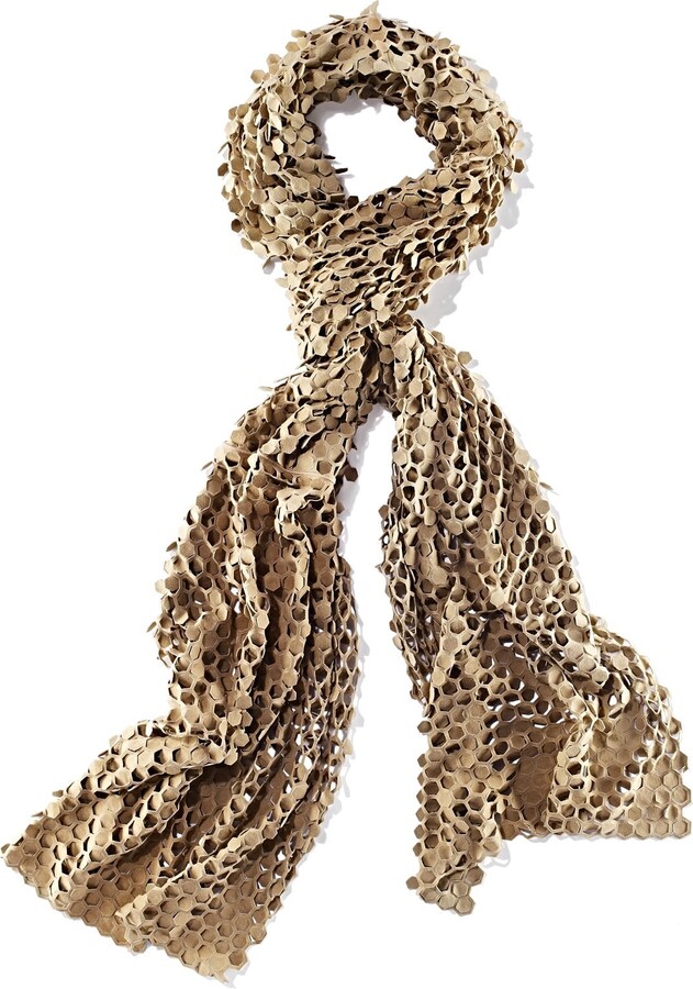 Fameed Khalique Ltd - Honeycomb Cut Luxury Suede Scarf - Neutrals ...