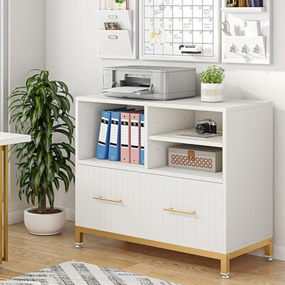 Mercer41 White Filing Cabinet with Adjustable Hanging Rod for Letter ...