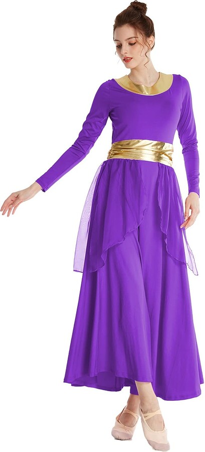 MYRISAM Women Praise Dance Robe Liturgical Worship Metallic Waistband ...