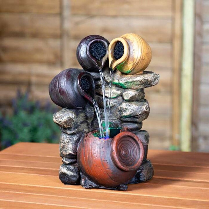 Primrose Tabletop Fountain Triple Trickle Honey Pots Water Feature with ...