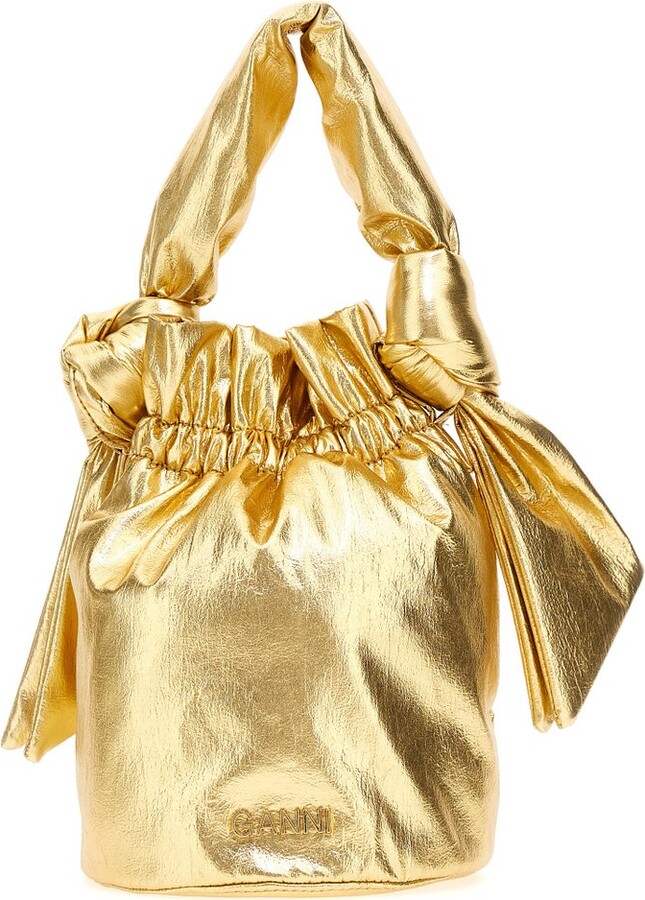Ganni Logo Lettering Metallic Effect Handbag - ShopStyle Tote Bags