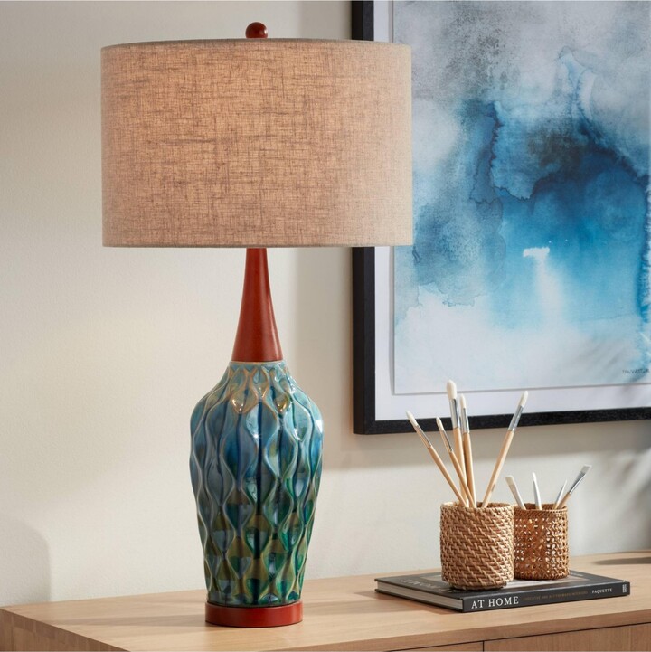 360 Lighting Rocco Mid Century Modern Table Lamp 30" Tall Ceramic Blue ...