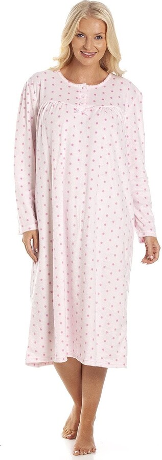 Camille Ladies Long Sleeved Nightdress - Polka Dot Smooth Womens ...
