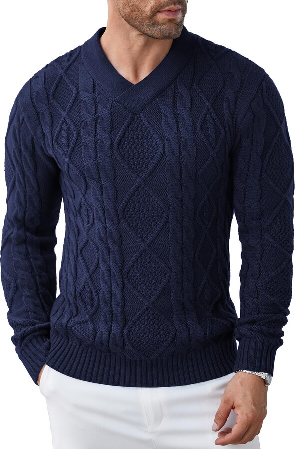COOFANDY Men's Knitted Jumpers Winter Warm Slim Fit Sweater Classic ...