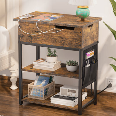 17 Stories Paycen 24" Tall End Table with Storage And USB Ports & Power ...