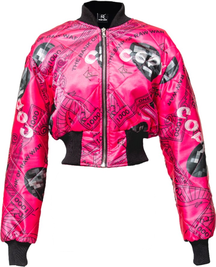 RAW WAR - Quilted Pink Vibez Currency Cropped Bomber Jacket - ShopStyle