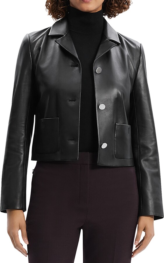 Theory Leather Boxy Cropped Jacket - ShopStyle