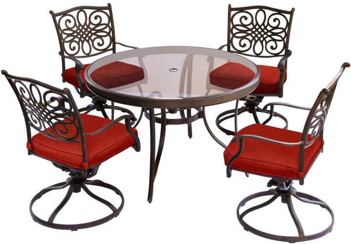 Hanover Traditions 5-Piece Dining Set in Red with a 48 In. Glass-top ...