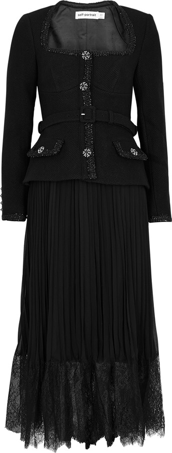 Self-Portrait Layered Wool-blend And Chiffon Midi Dress - ShopStyle