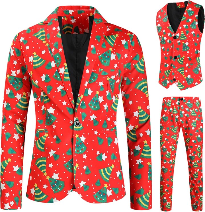 Auiyut Men's Christmas Party Suit 3 Pieces Sets Oversizes Funny Costume ...