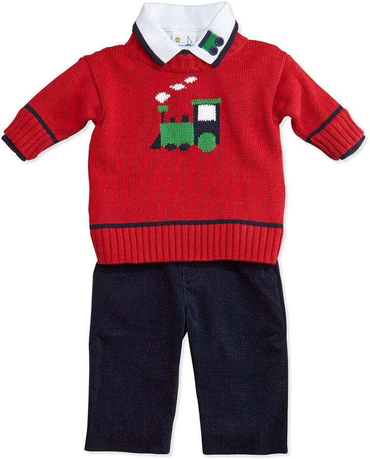 Florence Eiseman Train Sweater, Long-Sleeve Polo & Corduroy Pants Set ...