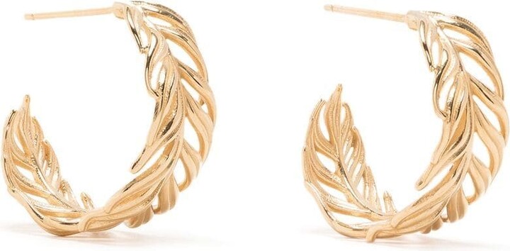 DOWER AND HALL Angel Feather Gold Hoops - ShopStyle Earrings
