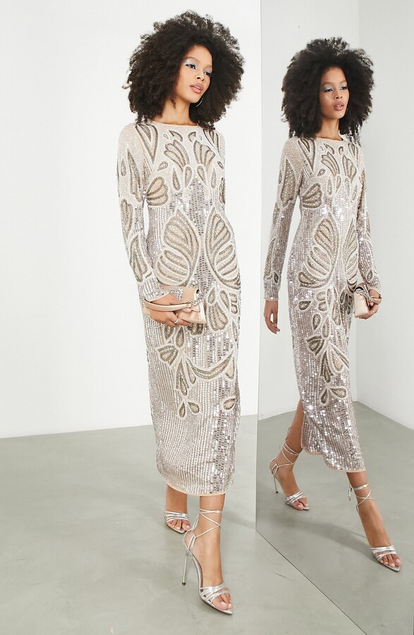 ASOS DESIGN EDITION Sequin Beaded Long Sleeve Cocktail Dress - ShopStyle