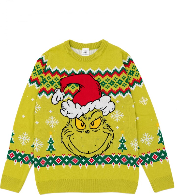The Grinch Mens Christmas Jumper in Green | Graphic Knitted Sweater for ...