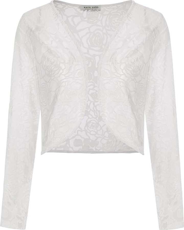 Kate Kasin Womens Long Sleeve Shrugs Open Front Cropped Length Jacket ...