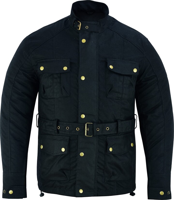 Gallanto Black Wax Cotton Armoured Motorcycle Motorbike Long Jacket ...