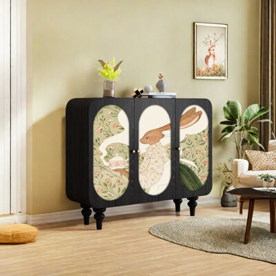 Vivid Space Creation Solid wood sideboard with artistic rabbit pattern ...